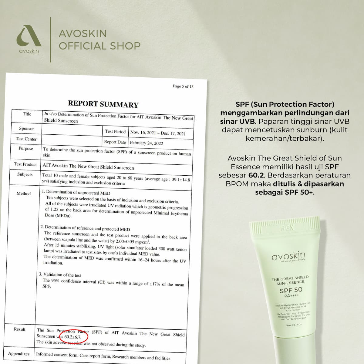 Sunscreen Avoskin The Great Shield SPF 50 PA++++ 5ml-Kulit Berminyak ...